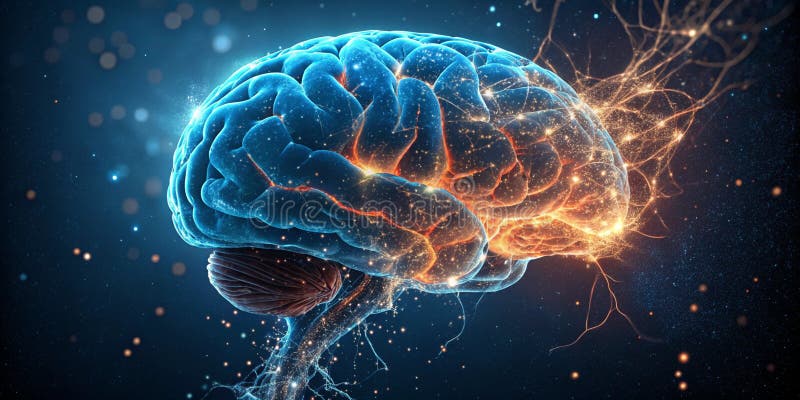 Image is a Digital Illustration of a Human Brain, Showcasing a Vibrant ...
