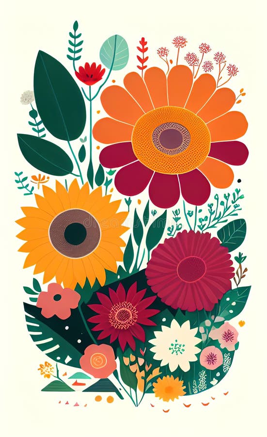 The Image of a Digital Illustration of Stylized Flowers Stock ...
