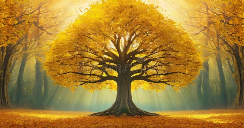 He Image is a Digital Illustration of a Tree with Golden Leaves Stock ...