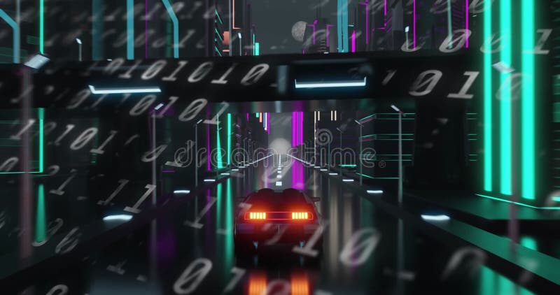 Image Of Digital Interface With Binary Coding Over Car Driving Stock Image Image Of Coding