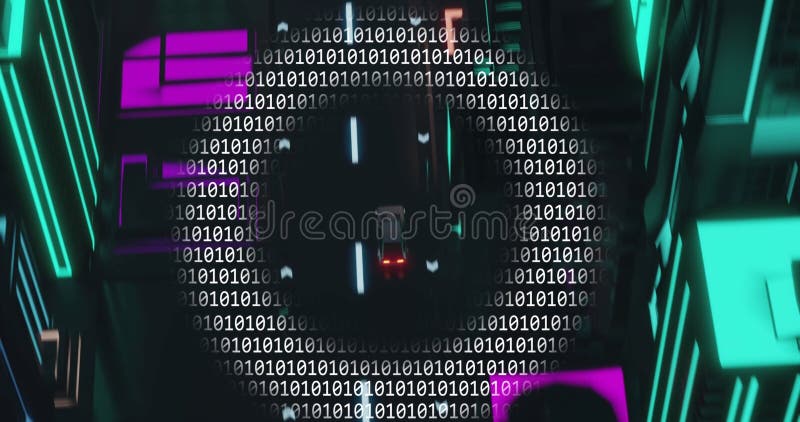 Image of Digital Interface with Binary Coding Over Car Driving Stock ...