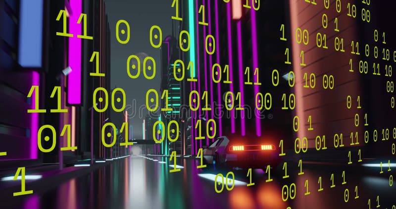 Image of Digital Interface with Binary Coding Over Car Driving Stock ...