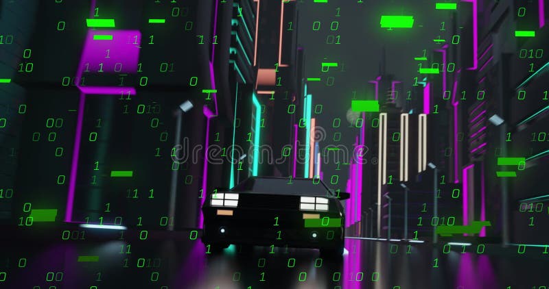 Image of Digital Interface with Binary Coding Over Car Driving Stock ...