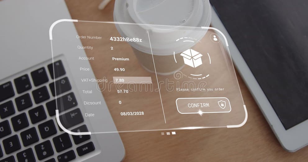 Image of Digital Interface with Data Processing Over Desk with Laptop ...