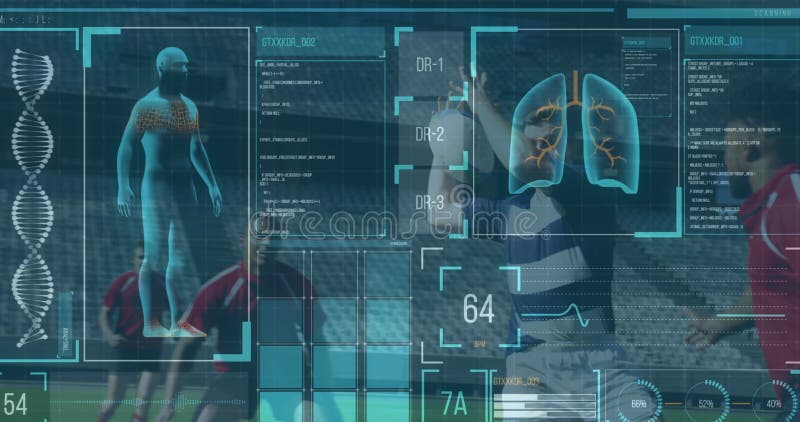 Image of Digital Interface with Data Processing Over Football Players ...
