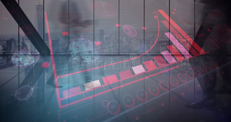 Image of Digital Interface with Graphs and Statistics Over People ...