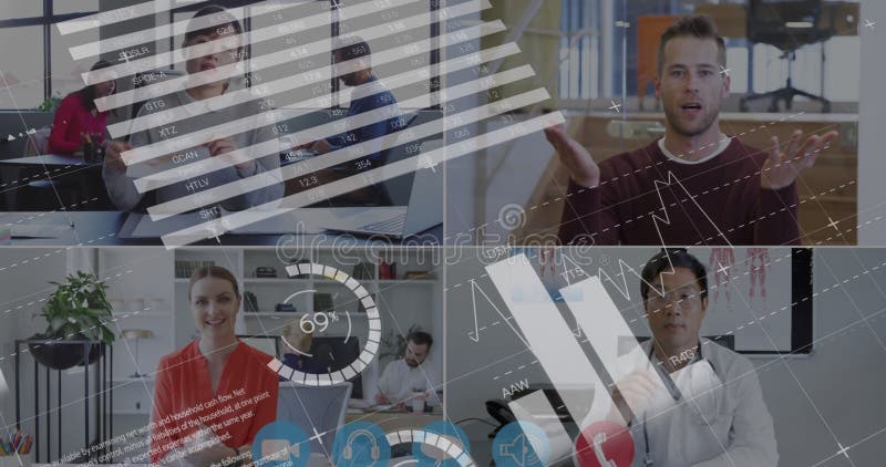 Image of Digital Interface with Icons on Computer Screen with People ...