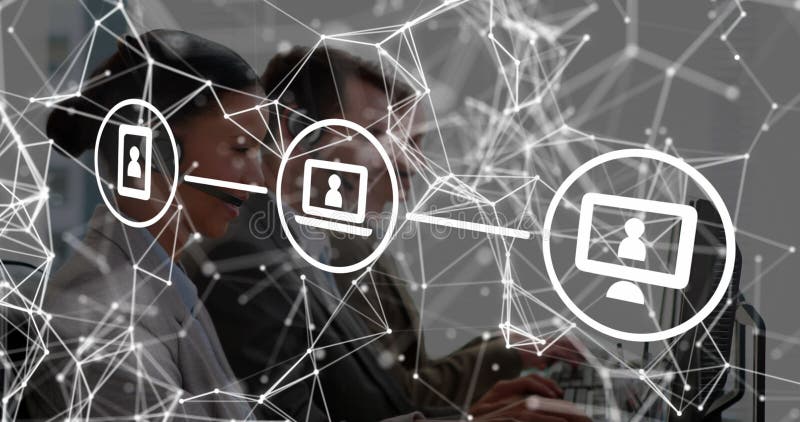 Image of Digital Interface with Icons and Network of Connection Over ...