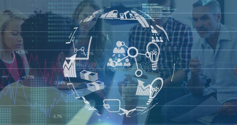 Image of Digital Interface and Icons Over Diverse Business People Stock ...