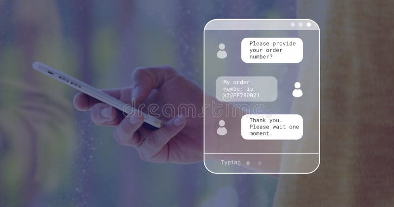 Image of Digital Interface with Messages Over Hand of Caucasian Man ...