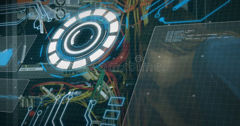 Image of Digital Interface Over Caucasian Female Server Room Worker ...