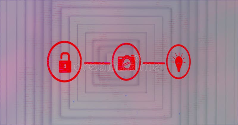 Image of Digital Interface with Red Interconnected Icons on Squares ...