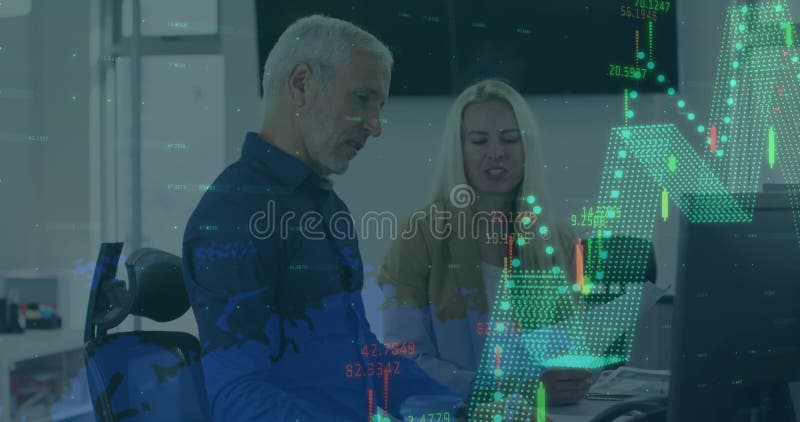 Image of Digital Interface Showing Statistics with Diverse Colleagues ...