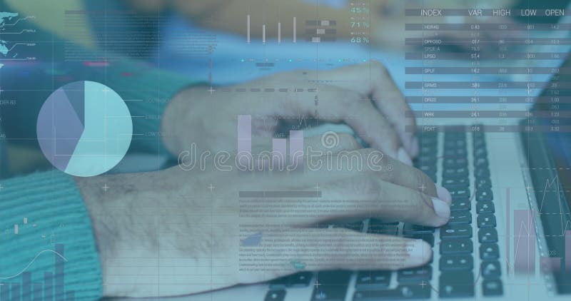 Image of Digital Interface Showing Statistics with Man Typing on Laptop ...