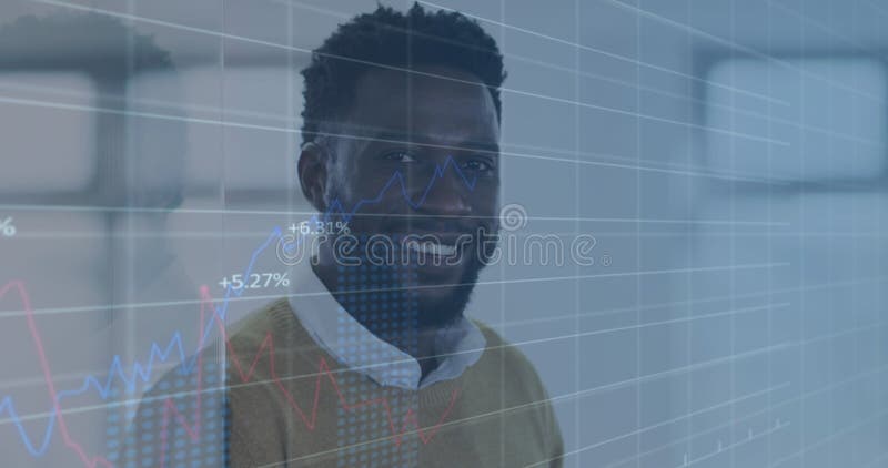 Image of Digital Interface Showing Statistics with Man Working in an ...
