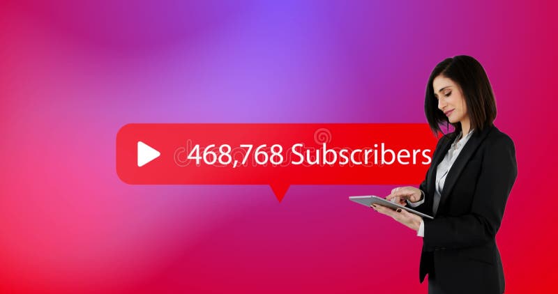 Image of Digital Interface Subscribers Text with Growing Numbers on Red ...