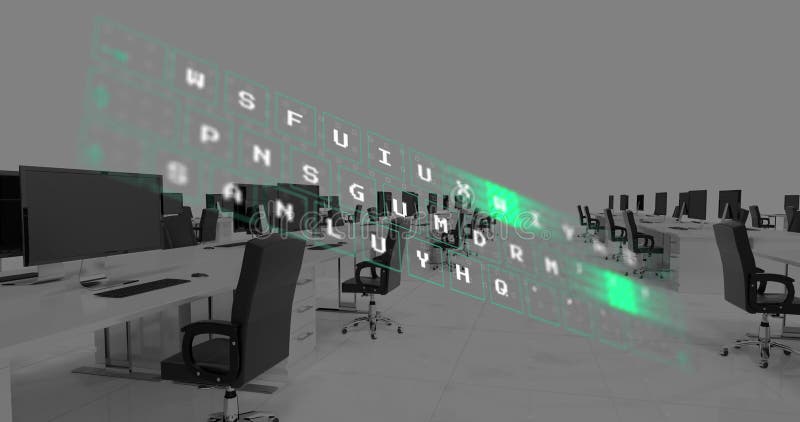 Image of Digital Keyboard Over Office Desks with Computers Stock ...