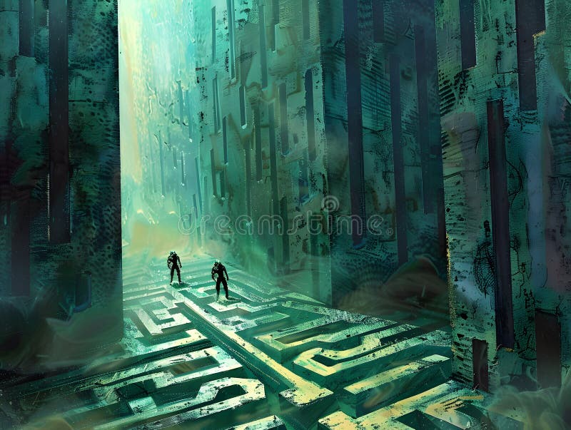 Digital Labyrinth with Intricate Pathways and Mysterious Guardians ...