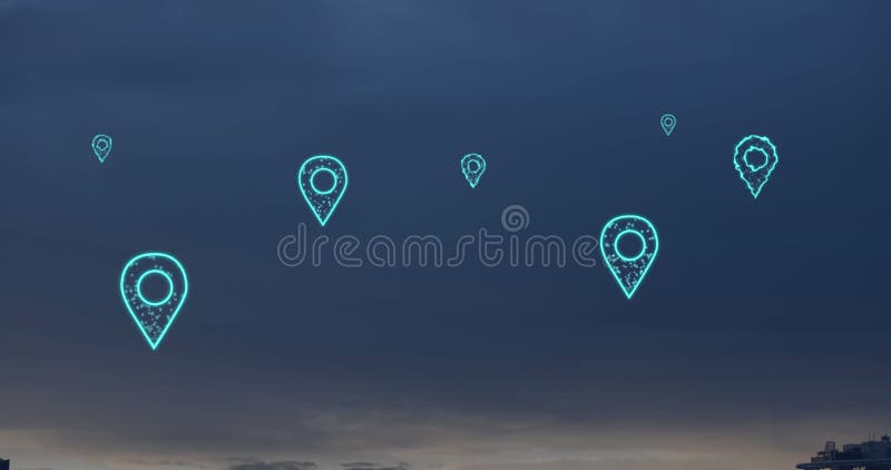 Image of Digital Location Icons Flying Over Landscape Stock ...