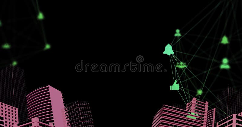 Image of Digital Network of Connections with Icons Over Pink 2d ...