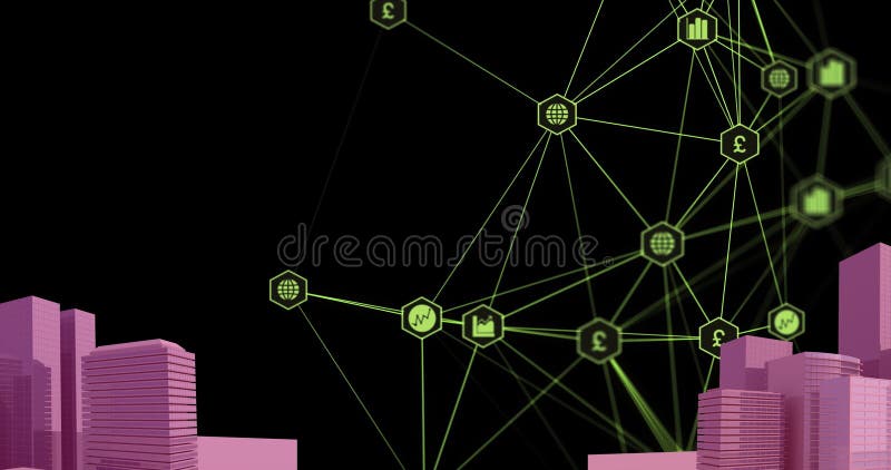 Image of Digital Network of Connections with Icons Over Pink 3d ...