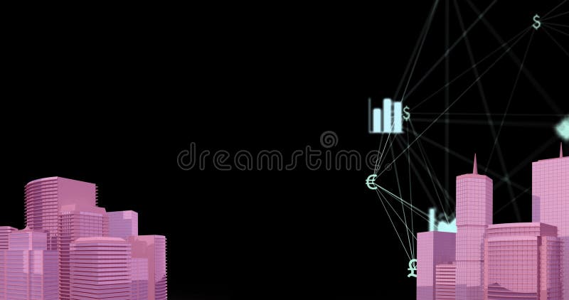Image of Digital Network of Connections with Icons Over Pink 3d ...