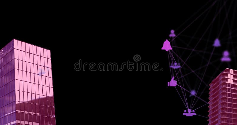 Image of Digital Network of Connections with Icons Over Pink 3d ...