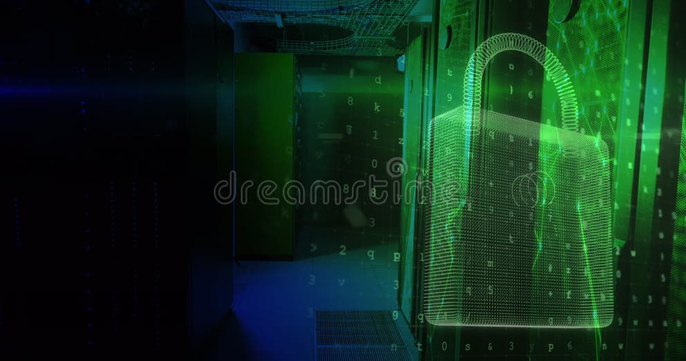 Image of Digital Padlock and Numbers Over Servers Stock Image - Image of communication, data ...