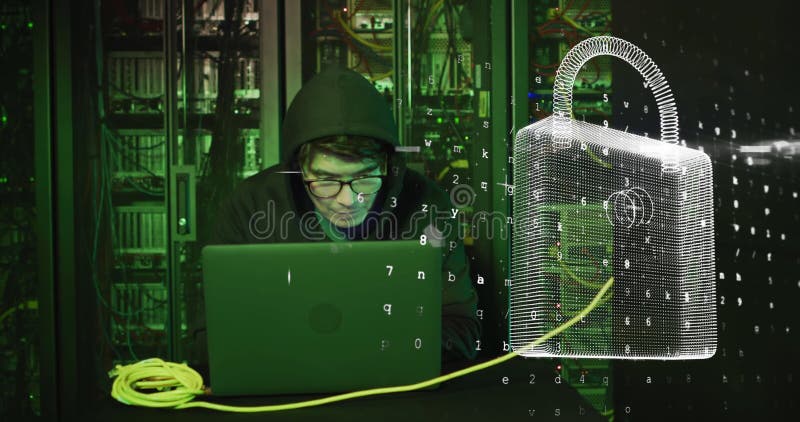 Image of Digital Padlock Over Asian Man Working in Server Room Stock ...