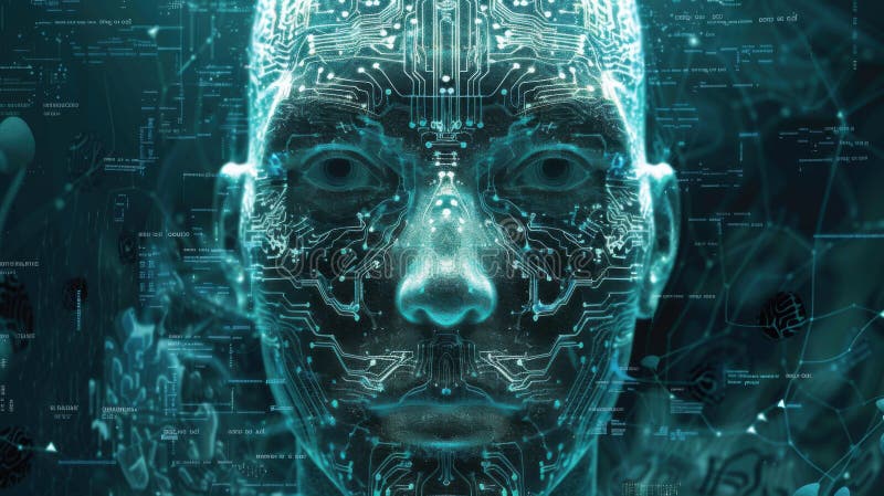 Digital Portrait of a Human Face Composed of Circuitry and Data Stock ...