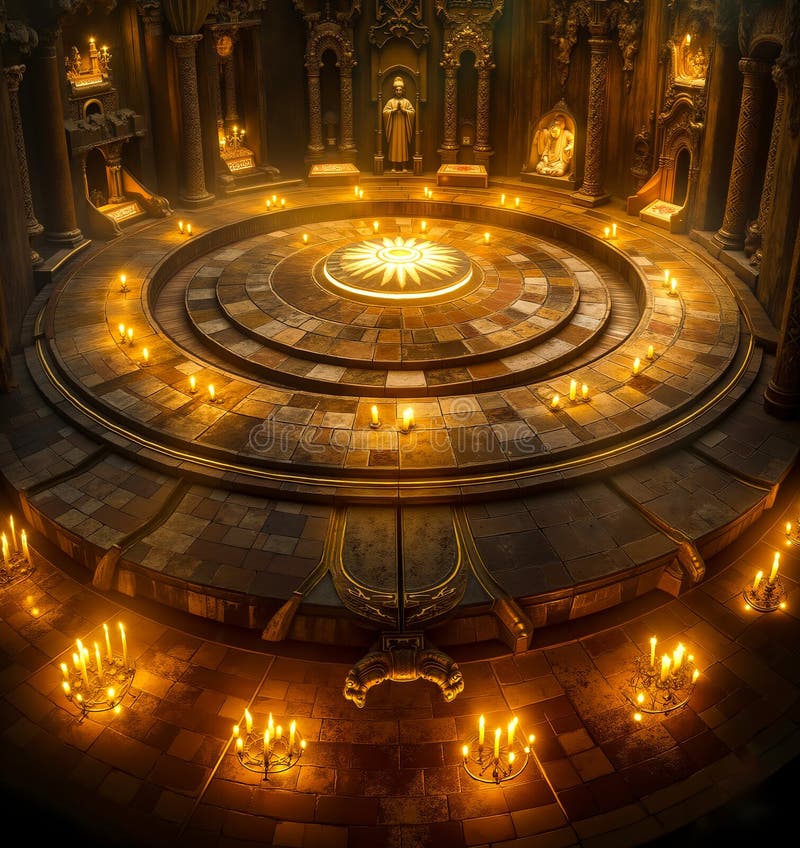 A Circular Room with Candles in the Middle of it Stock Illustration ...