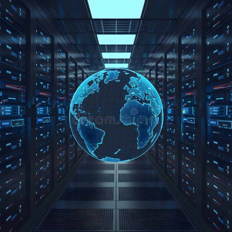 Earth Image with Blue Server Racks Behind, Emphasizing Global Data and ...