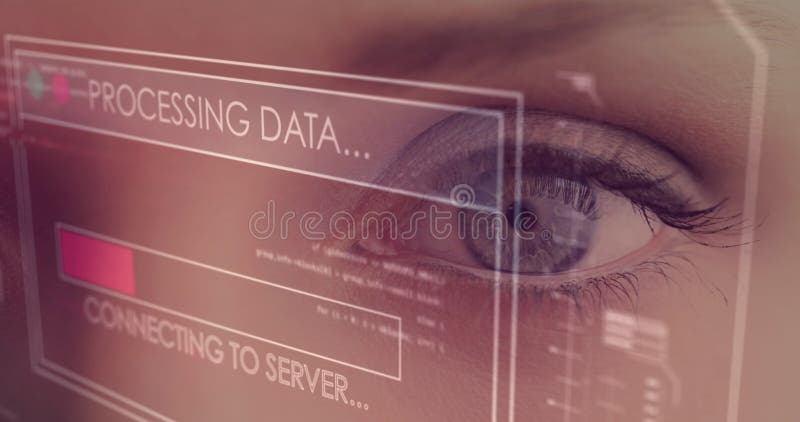 Image of Digital Screen with Data Processing Over Eye of Caucasian ...