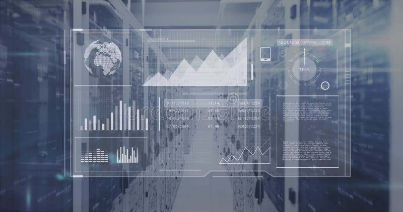 Image of Digital Screen with Data Processing Over Servers Stock Photo ...