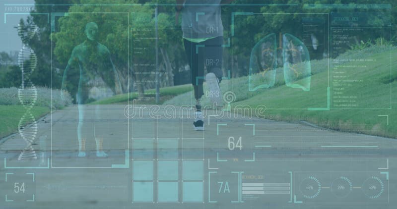 Image of Digital Screen Over African American Man with Prosthetic Legs ...