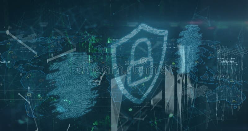 Image of Digital Shield and Fingerprints Over World Map Stock Photo ...