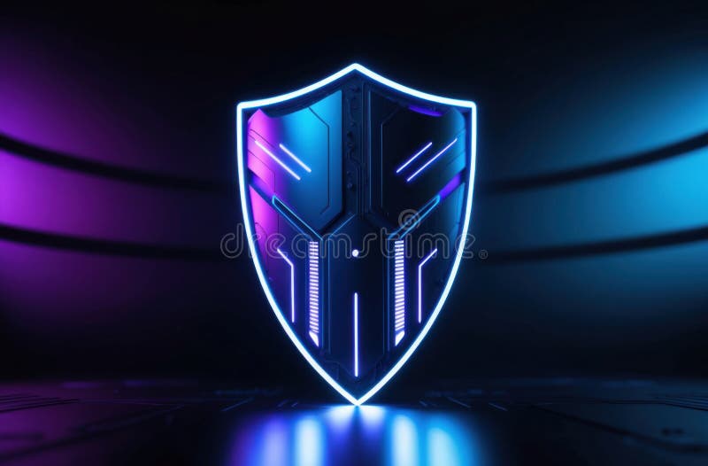 Image of a Digital Shield with Neon Shades on a Dark Gradient ...