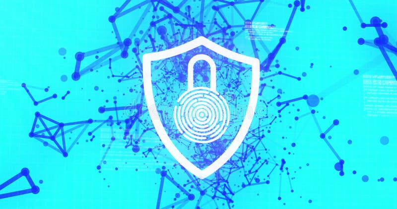 Image of Digital Shield with Padlock Over Blue Background with ...