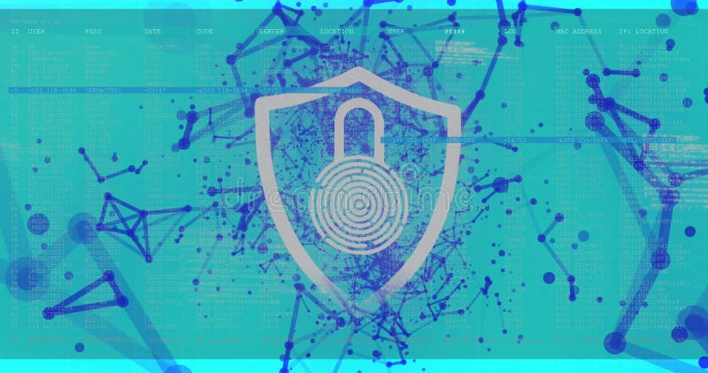 Image of Digital Shield with Padlock Over Connections on Blue ...