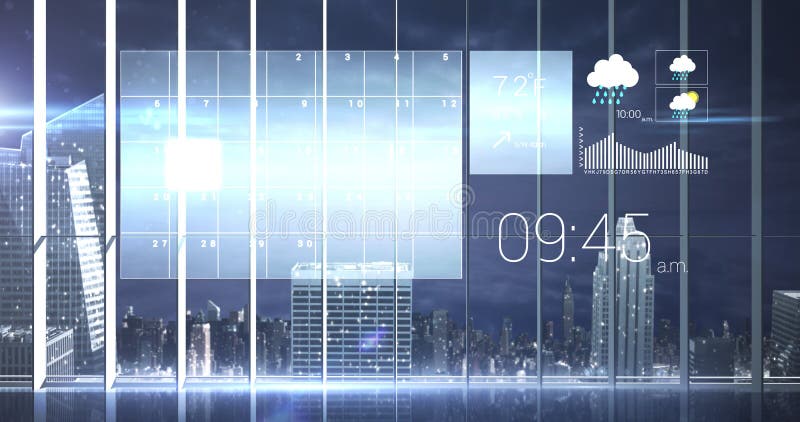 Image of Digital Weather, Time and Data Processing Over Cityscape Stock ...