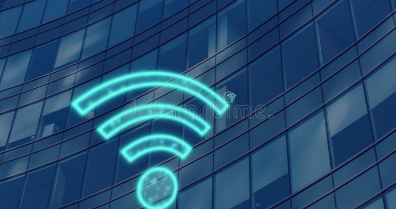 Image of Digital Wifi Icons Flying Over Modern Building Stock ...