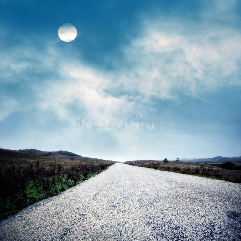 Dirt road and the moon stock photo. Image of direction - 119872366