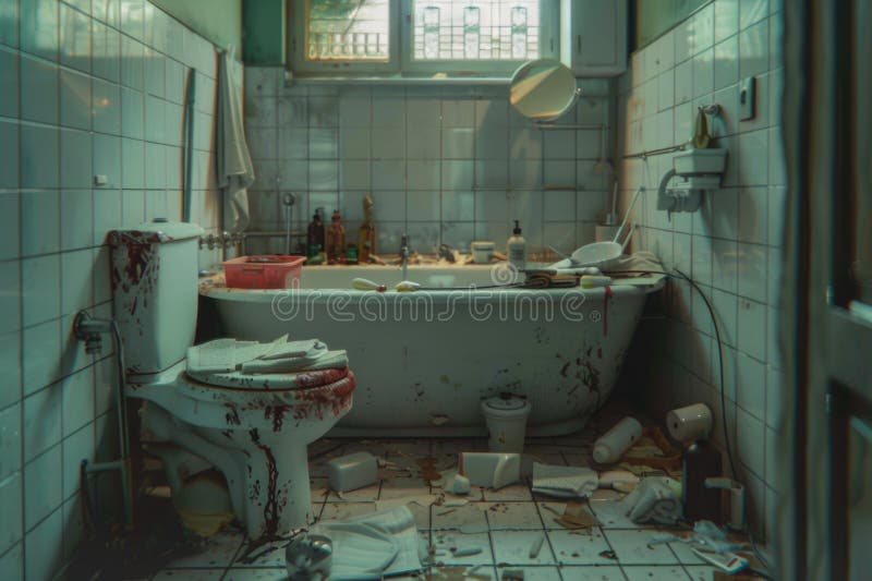 Image of a Dirty Bathroom with Basic Fixtures. Suitable for ...