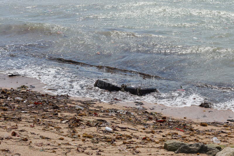 Image of Dirty Beach Filled with Empty Plastic Water Bottle and Plastic ...