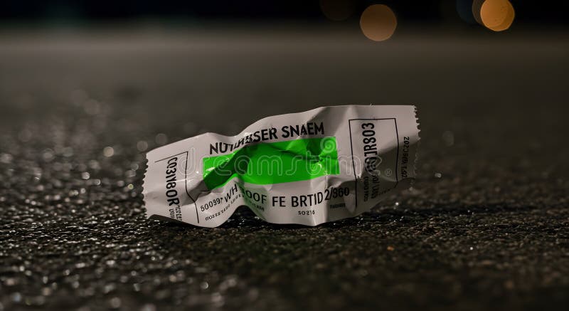 Abandoned Snack Wrapper Lies Discarded on the Ground at Night ...