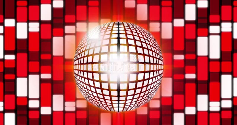 Image of Disco Mirror Ball Spinning Over Red Glowing Rectangles Stock ...