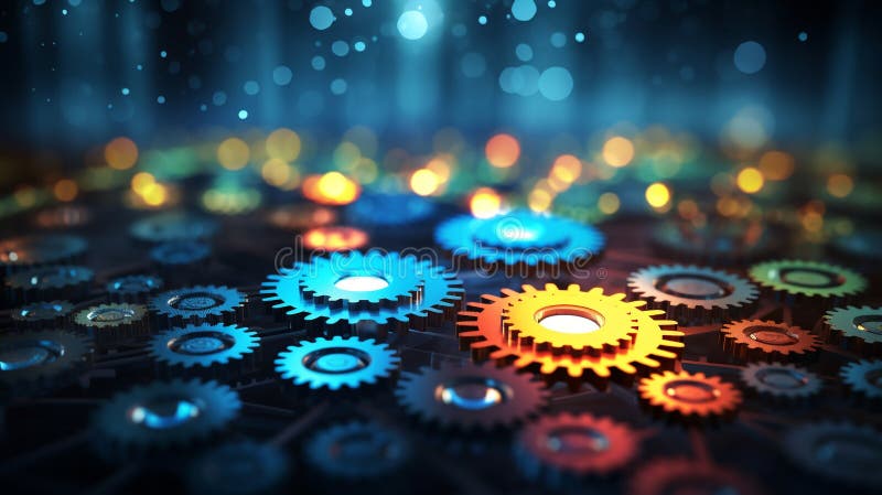 Brightly Lit Interconnected Digital Gears - an Image Depicting ...