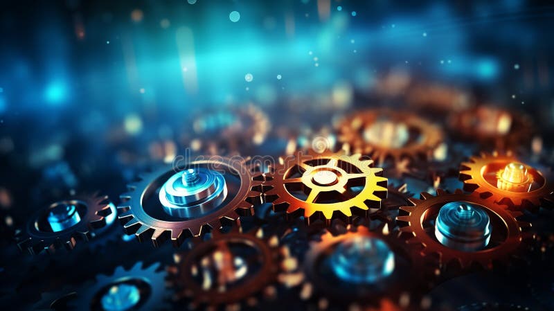 Brightly Lit Interconnected Digital Gears - an Image Depicting ...