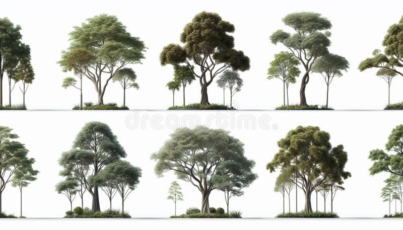 Variety of Tree Species Isolated on White Background Highlighting ...