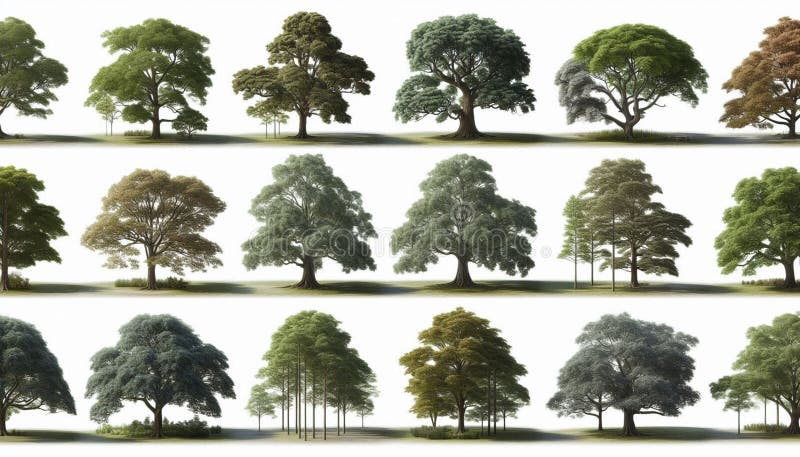 Variety of Tree Species Isolated on White Background Highlighting ...